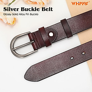 WHIPPY Women Leather Belt for Jeans Pants Dresses Fashion Ladies Western Leather Belt with Silver Buckle M Dark Coffee