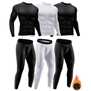 Didaey 3 Set Winter Thermal Underwear for Men Cold Weather Fleece Lined Top Bottom for Hunting Gear Sport(Black, Black Grey, White, X-Large)