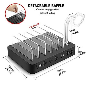 Fastest Charging Station with QC Quick Charge 3.0, COSOOS 63W 12A 6-Port USB Charging Station for Multiple Devices with 6 Mixed Short Cable & iWatch Stand, Multi Charger Station for Cell Phone, Tablet