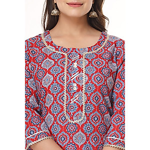 Vihaan Impex Indian Kurti Set with White Pant for Women Red