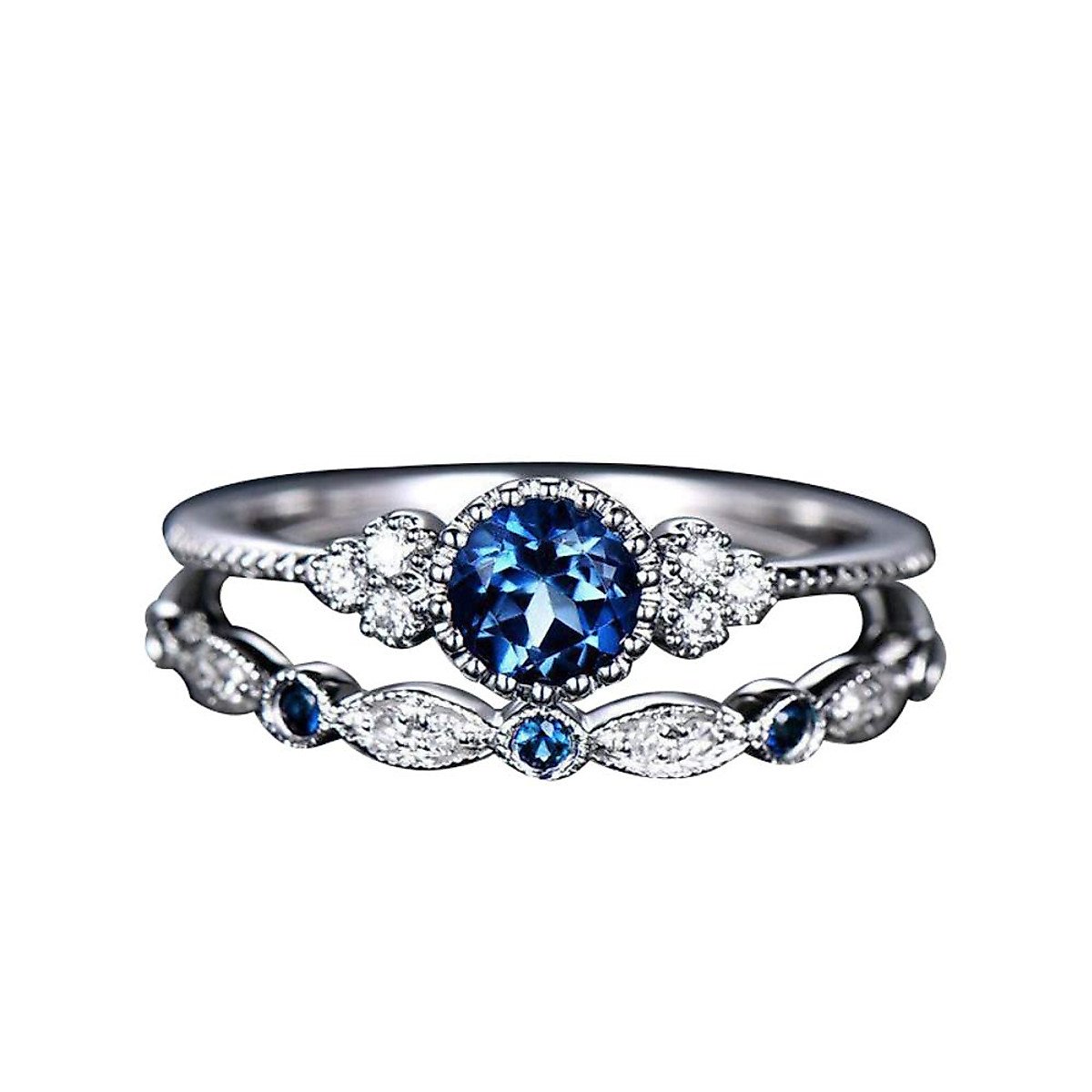 SEniutarm Engagement Love Rings Wedding Bands 2Pcs/Set Women Cubic Zirconia Inlaid Stackable Finger Ring Wedding Jewelry Gift for Women/Girl Finger Rings DIY Jewelry Gifts - Blue US 8