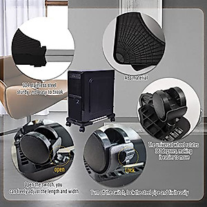 Computer Tower Stand, PC Stand, Adjustable CPU Holder Stand with 4 Silent Locking Caster Wheels, PC Stand Shelf for Floor, Mobile PC Tower Stand Fits Home Office Most PC Under Desk