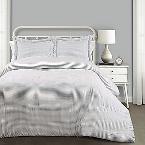 Lush Decor Comforter Farmhouse Stripe, King, Blue