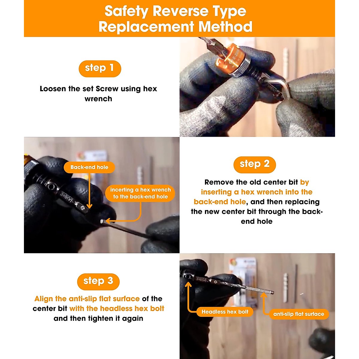 Adjustable Depth Countersink Drill Bit, Self-Adjusting Depth Control Without Wrench, Preventing Scratches Or Marks by Stopper Mounted Bearing, Tungsten Carbide Tipped Counterbore (1/8" x5/16(3x8mm))