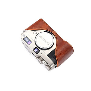 Contax G1 Case, BolinUS Handmade Genuine Real Leather Half Camera Case Bag Cover for Contax G1 Camera with Hand Strap (LavaBrown)