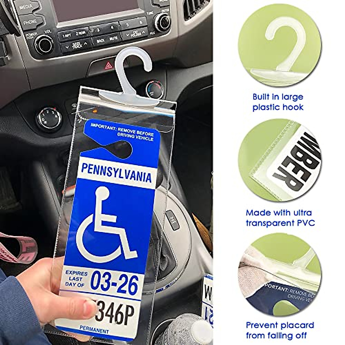 Handicapped Parking Placard Holder - Disabled Placard Protective Mirror Tag Holder with Larger Hanger by Tbuymax(Set of 4)