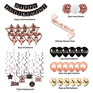 Retirement Party Decorations for Women, Rose Gold Happy Retirement Banner, Retirement Hanging Swirl, Officially Retired Sash for Women Retirement Party Supplies