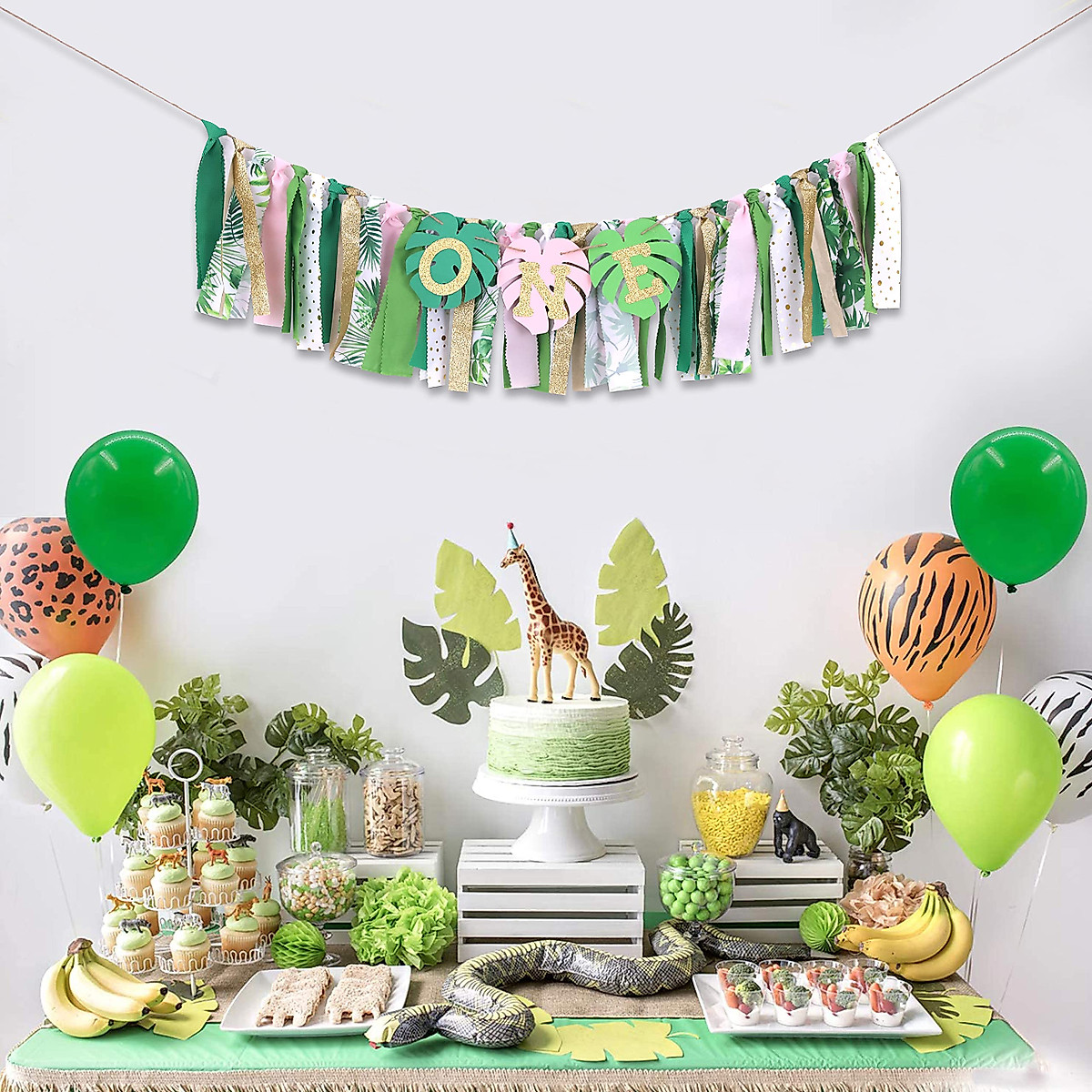 Wild One Banner For 1st Birthday - Wild One Birthday Banner For Photo Booth Props And Backdrop Cake Smash,best Wild One Birthday Decorations For Baby (Pink Safari Highchair Banner)