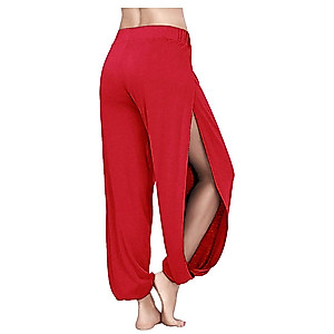 ARJOSA Women's Side Slit Harem Yoga Pants Split Wide Leg Lounge Beach Pants Pajama Bottoms (Large, Red)