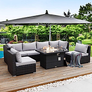 BULEXYARD 1 Piece PE Rattan Patio Furniture Corner Sofa with Thick Cushions Outdoor Wicker Seating for Backyard, Deck, Garden, Balcony (Light Grey)