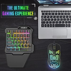 RGB One Handed Gaming Keyboard and Mouse Combo,USB Wired Mechanical Feeling Gaming Keypad with Wrist Rest Support, Gaming Mouse for Laptop PC Xbox PS4 Game Office