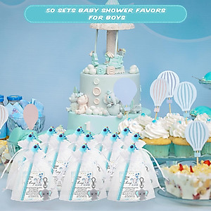 Engrowtic 50 Sets Baby Shower Favors for Boys 50 Elephant Keychain for Baby Shower 50 Baby Shower Thank You Cards 50 Elephant Pens and Organza Bags Baby Boy Thank You Gift for Guest Gender Reveal