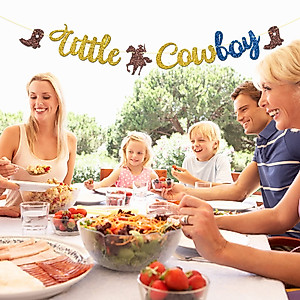 Little Cowboy Banner Gold Gliiter Western Cowboy One 1st Birthday Banner for Little Boy Gender Reveal Welcome Baby Boy Birthday Party Decorations