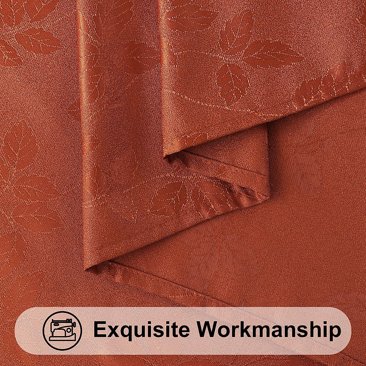 Moosfor Fall Tablecloth Rectangle 60x102 Inch, Waterproof Autumn Leaves Jacquard Table Cloth, Damask Fabric Table Covers for Harvest Parties, and Thanksgiving Decor, Rust/Burnt Orange