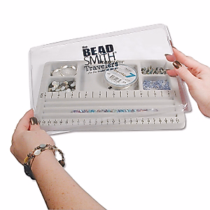The Beadsmith Mini Bead Board, Grey Flocked, 4 Straight Channels, 5 Recessed Compartments, 7.75 x 11.25 inches, Design Boards for Creating Bracelets, Necklaces and Other Jewelry