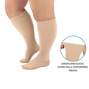 Compression Socks for Women Plus Size Compression Socks Wide Calf Compression Socks Women Men Medias de Compresion para Mujer Circulation Support Medical Beige Pro Knee High Compression Socks 7XL