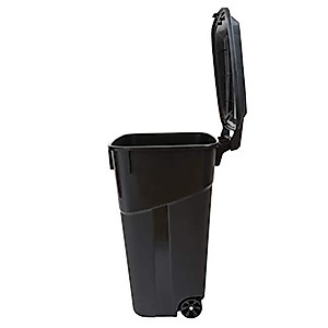 United Solutions 32 Gallon Outdoor Waste Garbage Bin with Attached Lid, Heavy-Duty Handles, Snap Lock , Wheeled Trashcan, Black