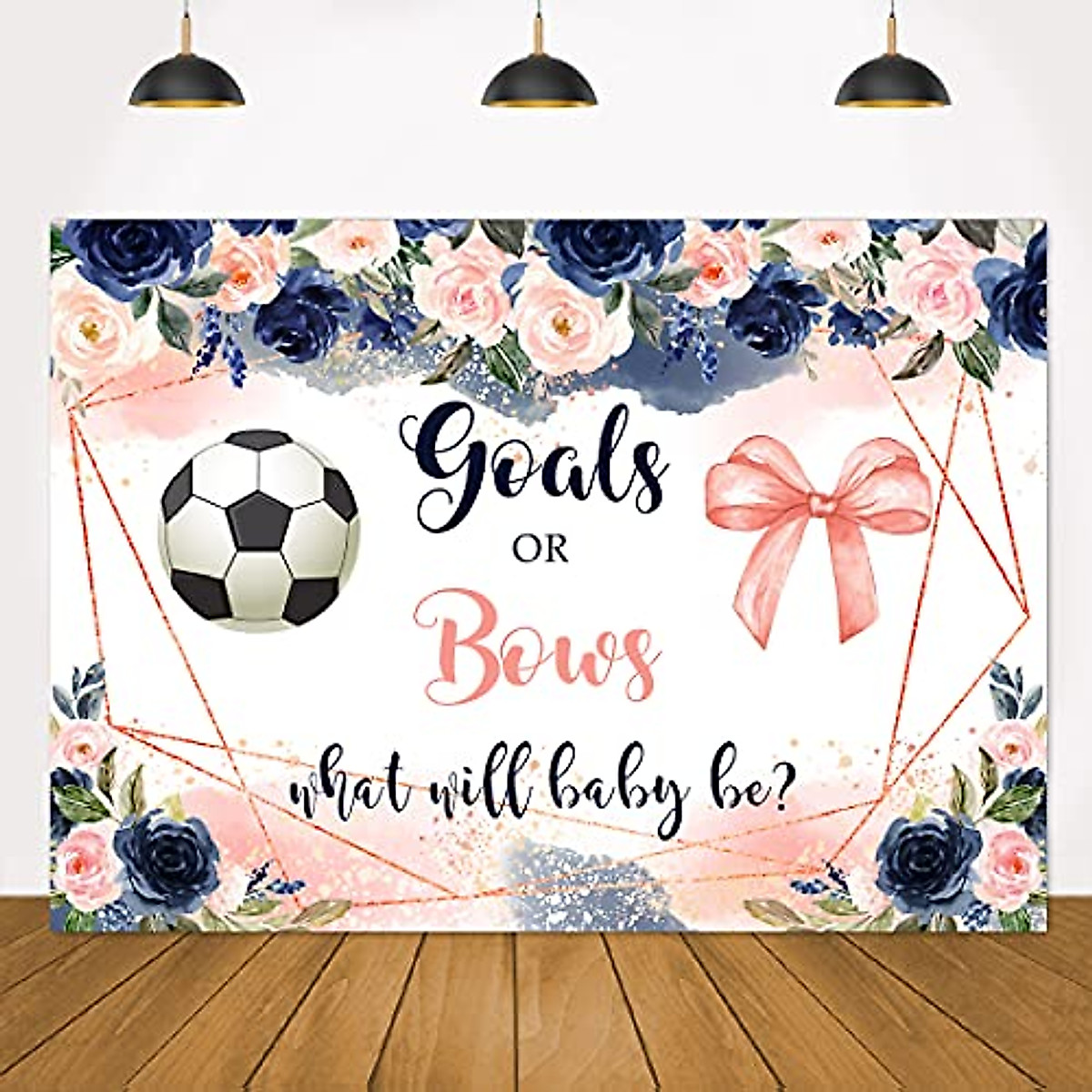 Lofaris Soccer Gender Reveal Goals or Bows Baby Shower Backdrop Flowers Blue or Pink Boy or Girl He or She Floral Soccer Reveal Background Party Decorations Supplies Banner Photo Booth Props 7x5ft