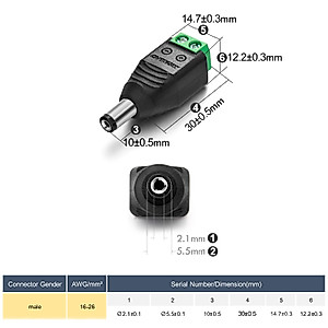 CHANZON 10 Pcs Male 12V 5.5 mm x 2.1 mm DC Power Jack Connector 24V Barrel Plug for CCTV Security Camera Cable Wire Adapter