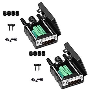 ANMBEST DB15 Solderless Serial to 15-pin Port Terminal Male Adapter Connector Breakout Board with Case Long Bolts Nuts (2PCS Male)