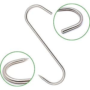 4pcs 10inch 8mm Thick Meat Hooks +4pcs 6inch 3mm S-Hook,Alele Stainless Steel Butcher Hook for Hanging Pork Belly or Beef