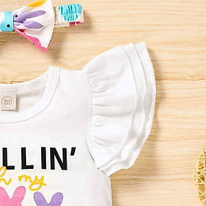 GRNSHTS Toddler Baby Girl Easter Outfits Short Sleeve Bunny Print Shirt Tops+Flared Pants+Headband 3PCS Clothes Set (White, 2-3 T)