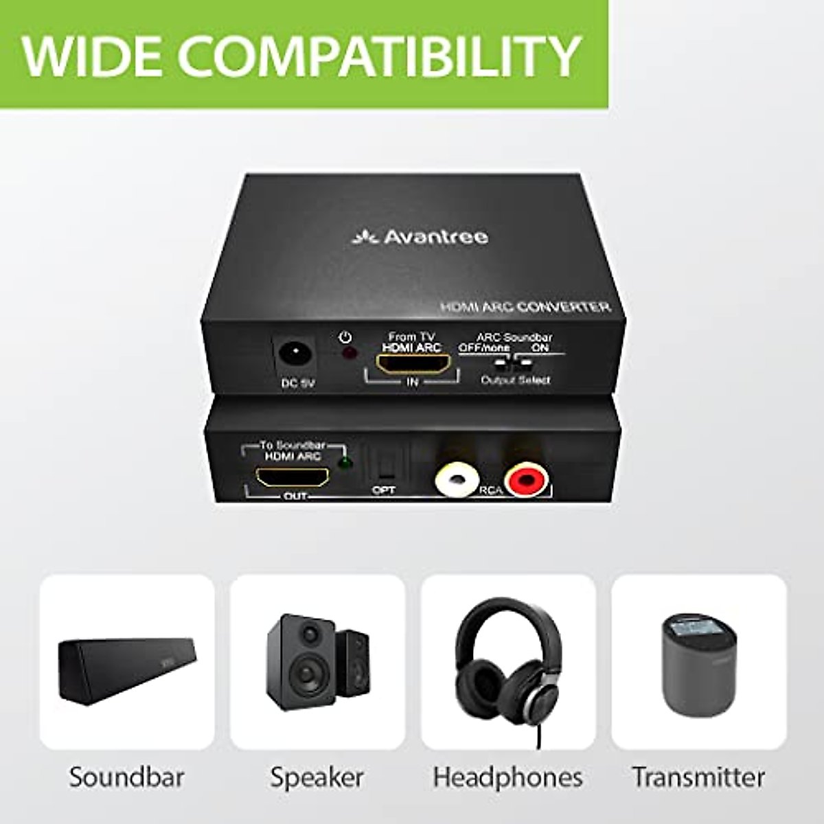 Avantree HAX05 - HDMI ARC Audio Converter TV Sound with Pass-Through Capabilities, Optical & Analog Audio Output, and CEC Support