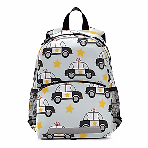 Glaphy Police Cars Stars Backpack for Kids, Boys and Girls, Toddler Backpack for Daycare Travel School, Preschool Bookbag with Chest Strap