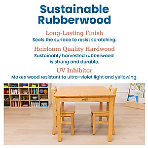 ECR4Kids 30in D Square Hardwood Table with 24in Legs and Two 14in Chairs, Kids Furniture, Honey