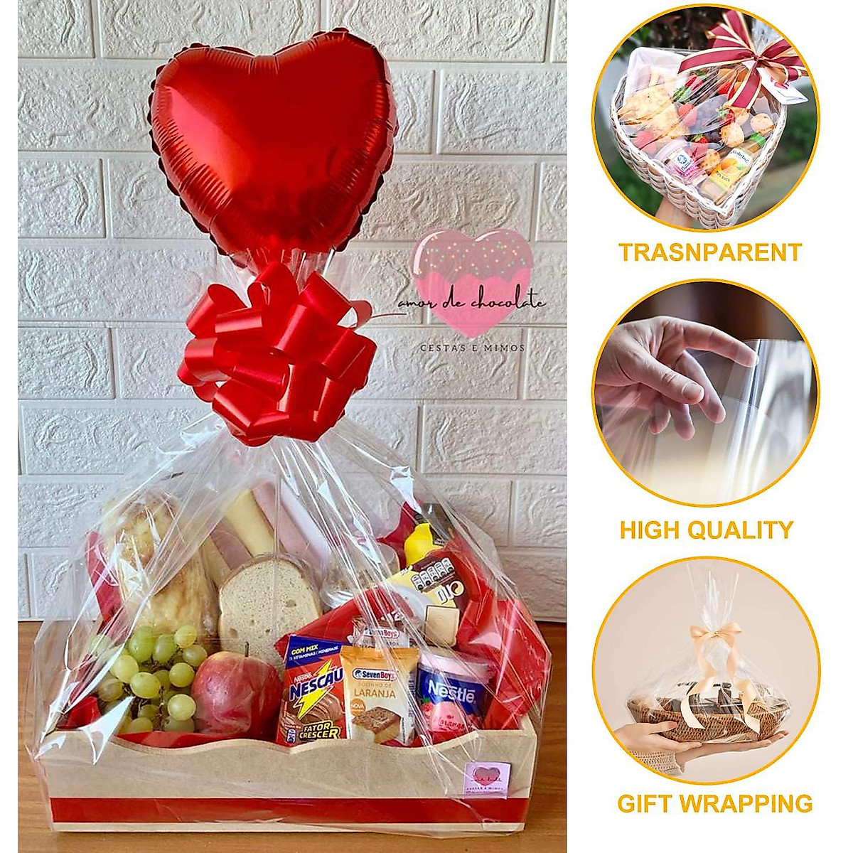 Cupplation Cellophane Cello Bags,24x30 inches,15 PACK, Clear Cellophane Wrap Bags, Packaging Bags for Gift Baskets, Presents, Wine Bottles, Bridal/Baby Showers and More, Ribbon NOT Included