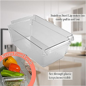 Kitchen Details 2 Pack Medium Refrigerator Storage Bin | Fridge & Freezer | Kitchen Organization | Stainless Steel Handle | Countertop | Cabinets | Pantry | Clear