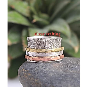 Three Tone Spinner Ring, 925 Sterling Silver, Statement Ring, Handmade Ring For Woman’s (6.5)