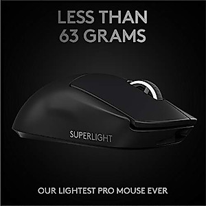 Logitech G PRO X SUPERLIGHT Wireless Gaming Mouse, Ultra-Lightweight, HERO 25K Sensor, 25,600 DPI, 5 Programmable Buttons, Long Battery Life, Compatible with PC / Mac - Black