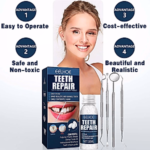 Teeth Repair Kit,Tooth Repair Kit for Missing Teeth, Cavity Filler for Teeth,Temp Tooth Beads with 4 Dental Tools, Repair Missing or Broken Teeth, Snap On Instant and Confident Smile