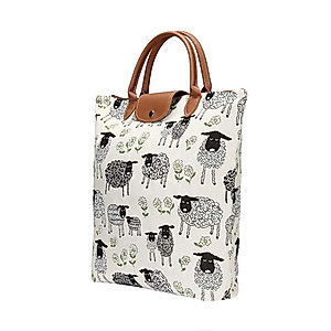 Signare Tapestry Foldable Tote Bag Reusable Shopping Bag Grocery Bag with Spring Lamb Daisy Design (FDAW-SPLM)