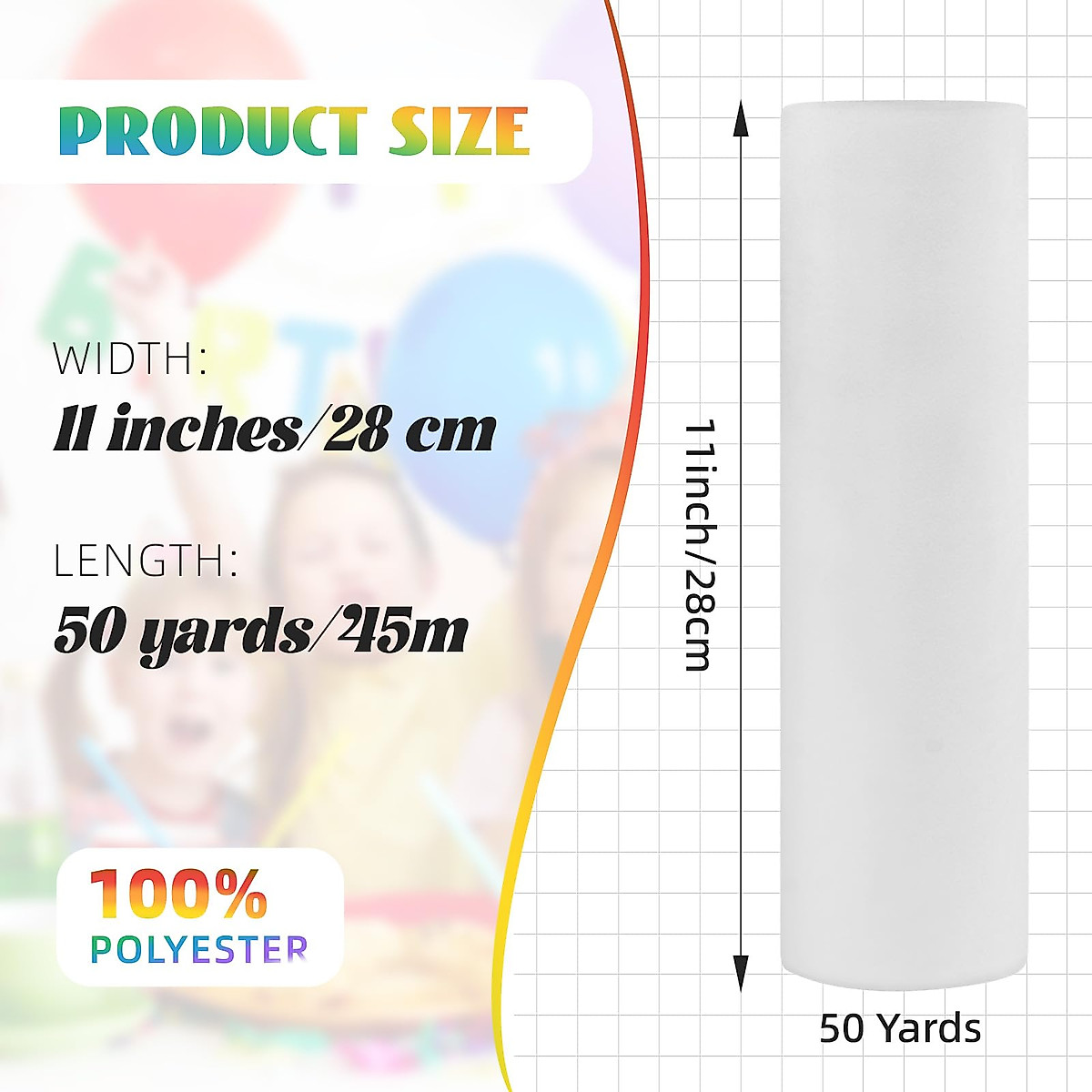 ICOSHOW Crystal Organza Fabric Tulle 11 Inch by 50 Yards Sheer Tulle Rolls for DIY Craft Wedding Party Baby Shower Decor Gift Wrapping Party Supplies (White)