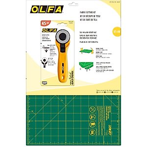 OLFA Fabric Cutting Kit (RTY-2CYEL/ST-01) - 12" x 18" Self Healing Rotary Cutting Mat (ST-01) and 45mm Yellow Quick-Change Rotary Cutter (RTY-2/CYEL)