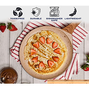 WaxonWare 11 inch Nonstick Crepe Pan Set with Crepe Spreader: Marbellous Series Flat Stove Top Nonstick Pan for Crepes, Tortilla, and Dosa - 100% PFOA Free Non Stick German Coating - Pancake Pan