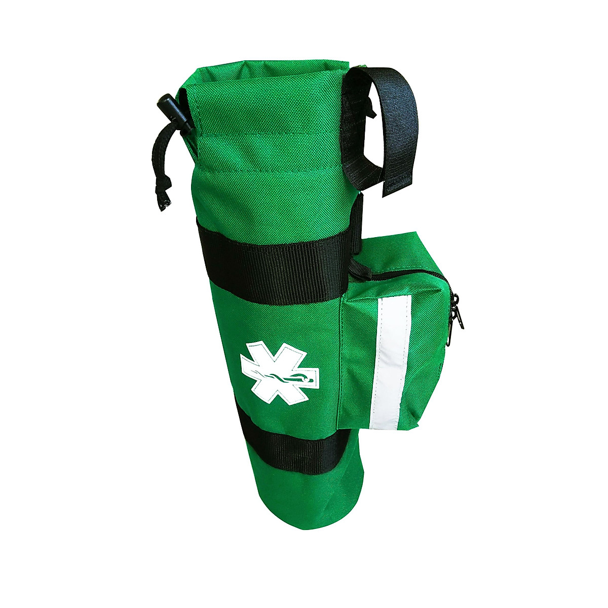 LINE2design Oxygen Cylinder Sleeve Bag - EMS First Responder Emergency Medical Oxygen Bag Portable Travel Size Cylinder Holder with Star of Life Logo - Side Pockets and Adjustable Side Straps - Green
