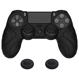 PlayVital Anti-Slip Controller Silicone Case Cover for PS4, Rubber Protector with Joystick Caps for PS4 Slim/Pro Controller - Black