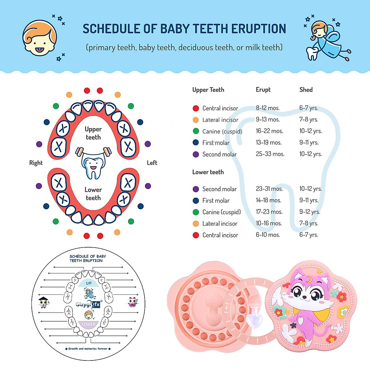 Glzyglyfx Baby Teeth Keepsake Box,Tooth Fairy,Lost Deciduous Tooth Collection Organizer,Cute Children Tooth Fetal Hair Umbilical Container,Saving Baby Teeth (Pink)