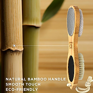 ICDI ICANdOIT Natural Bamboo Foot File Callus Remover-Multi Purpose 4 in 1 Feet Pedicure Kit with Foot Care Boar Bristle Brush,Pumice Stone,Foot Rasp,Sand Paper