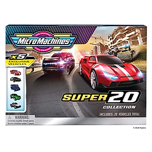Micro Machines Super 20 Pack – Toy Car Collection, Features 20 Vehicles (Tractor, Police Car, Tow Truck, Backhoe, Bulldozer, Mail Truck & More) - Amazon Exclusive