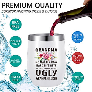 Patelai Grandma Gift Coffee Mug, at Least You Don't Have Ugly Children, Birthday Mother's Day Gift from Granddaughter, Ideal Gift for Grandmother, 12 oz Wine Tumbler with Gift Box