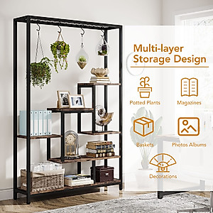 Tribesigns 5-Tier Tall Indoor Plant Stand, 70.9 inches Large Metal Plant Shelf with 6PC S Hanging Hooks, Multi-Purpose Flower Bonsai Pots Display Rack for Indoor, Garden, Balcony, Living Room