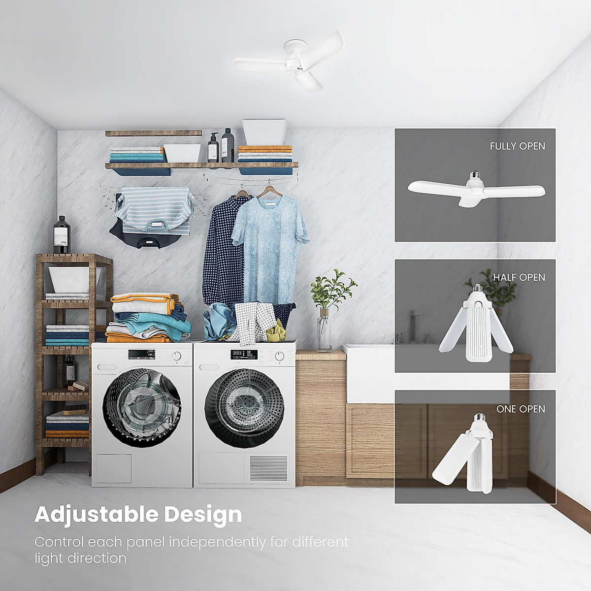 Feit Electric Smart LED Garage Light, RGBW 3 Panel, WiFi 2.4GHz, Screw-in LED Shop Light Bulb, Works with Alexa and Google Home Assistant, E26, 4000 Lumens, Garage Ceiling Light, ADJ4000/RGBW/LED/AG