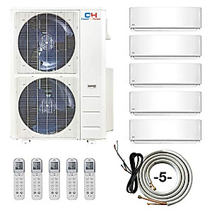 5 Zone 9000 12000 12000 12000 18000 BTU Multi Zone Ductless Mini Split Air Conditioner Heat Pump WiFi Ready Full Set with 25ft Installation Kits