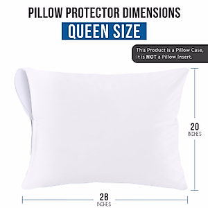Utopia Bedding Waterproof Pillow Protectors Zippered (2 Pack, White) Queen Size, Zippered Pillowcases, Bed Bug Proof Pillow Encasement Covers 20 x 28 Inches