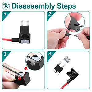 Range Tour Dash Cam Hardwire Kit Mini USB,12V-24V to 5V 2.5A Car Dash Camera Charger Power Cord, 3 cores, 4 Types / 8 adapters and 6 fuses, Hard Wire Kit Fuse for Dash Cam