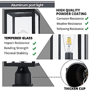 Windben Dusk to Dawn Outdoor Post Light,Lamp Post Light Fixture,Post Lantern with Pier Mount Base,Matte Black,Suitable for Gardens,Yards,Passages or Entrances, etc